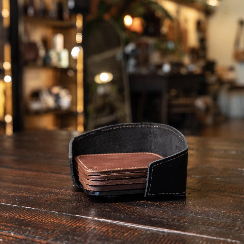 The Ranch House Custom Logo Leather Coaster Set of 4 Coasters - Holtz ...